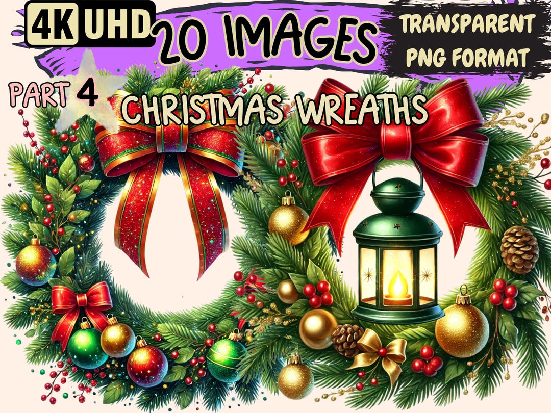 Christmas Wreaths (P4) Clipart - 20 PNG Festive Wreath Illustrations ...