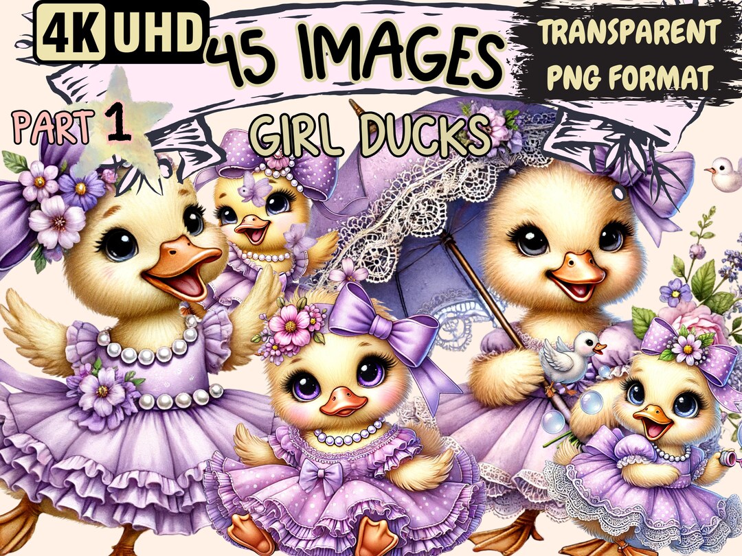 Girl Ducks Clipart: Adorable PNG Graphics (digital Download) - Etsy