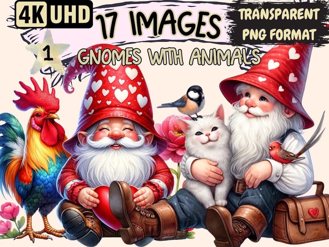 Gnome With Animals Clipart - 17 PNG Adorable Gnome Pet Graphics, Cute ...