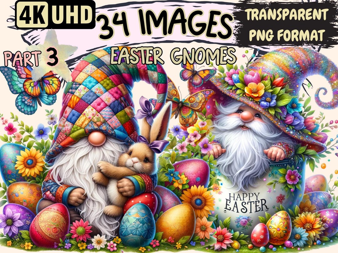 Easter Gnomes Clipart (P3) Bundle - 34 PNG Springtime Garden Gnomes ...
