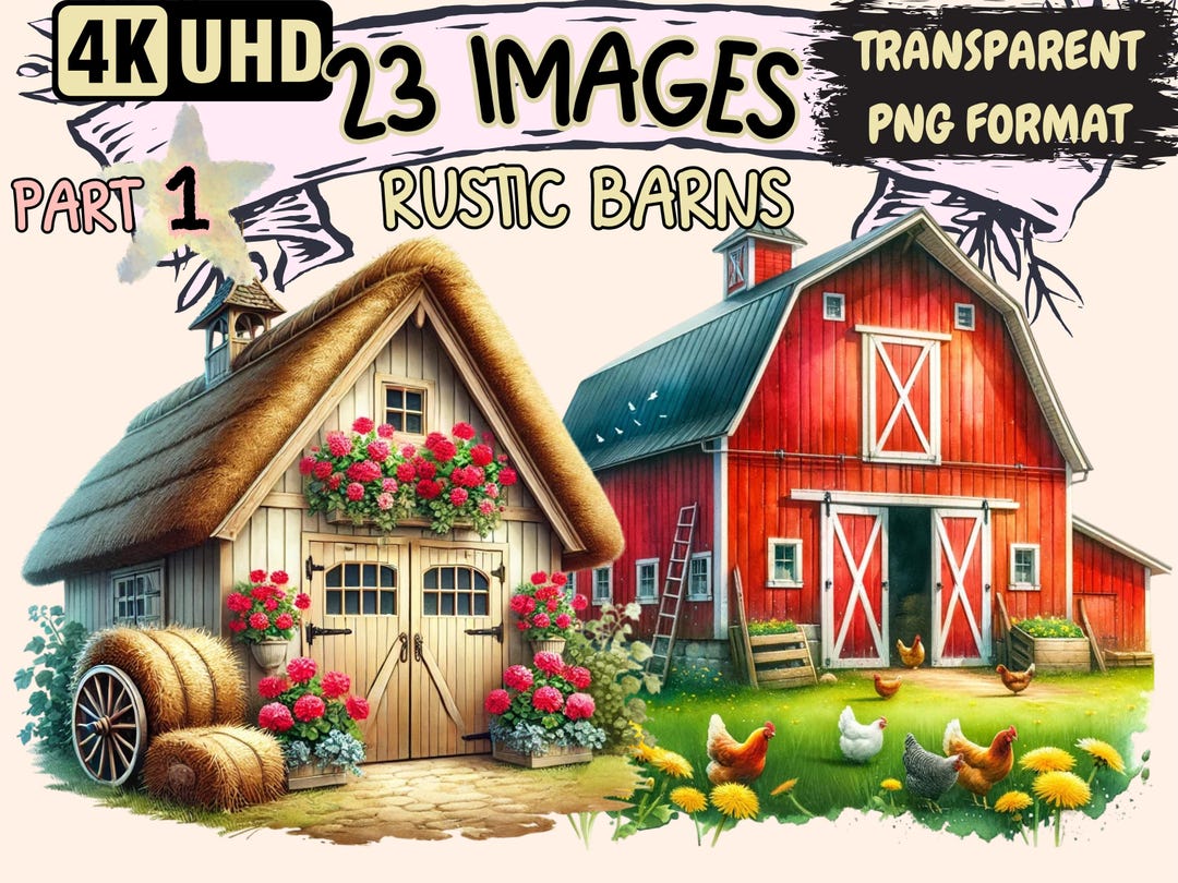 Rustic Barns Clipart – Country Farm Graphics, Vintage Illustrations ...