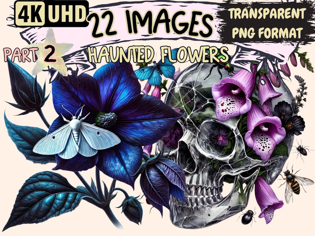 Haunted Flowers Clipart – 22 PNG Spooky Floral Illustrations (digital ...