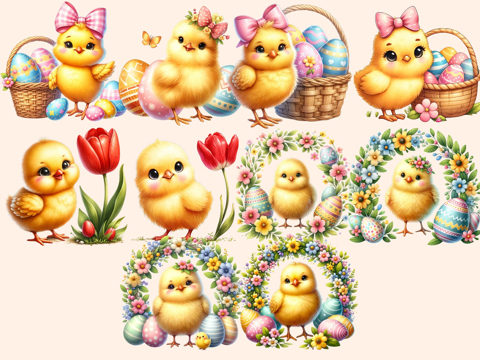 Easter Chicks Clipart 22 PNG Spring Birds Graphics, Cute Yellow Birdie ...