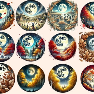 Full Harvest / Corn Moon Clipart - 27 PNG Lunar Illustrations, Farmer's ...