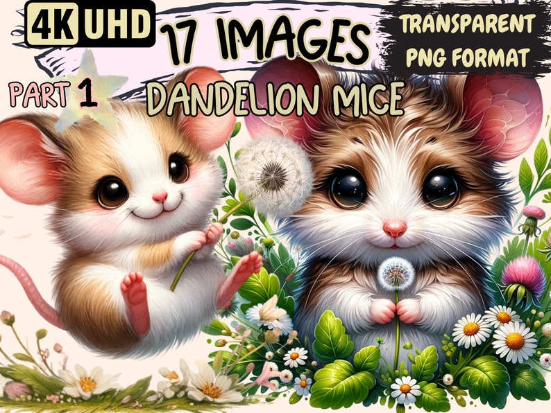 Dandelion Mice Clipart 17 PNG Adorable Mouse Graphics, Dandelion ...