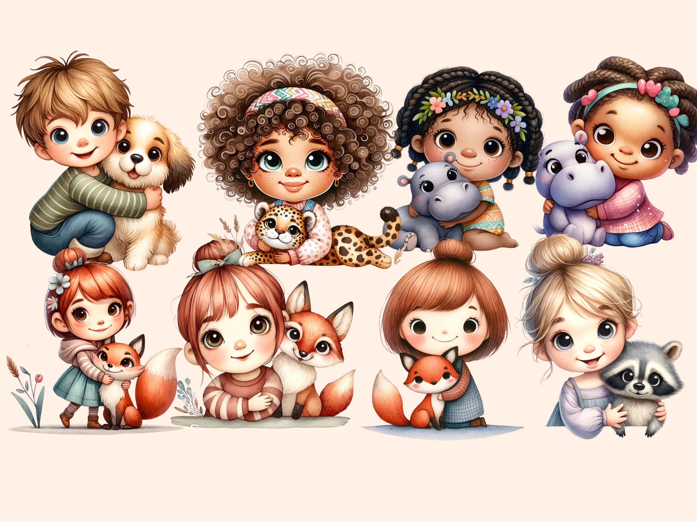 Animal Hugs Clipart Bundle - 20 PNG Adorable Pet Graphics, Cute Animal ...