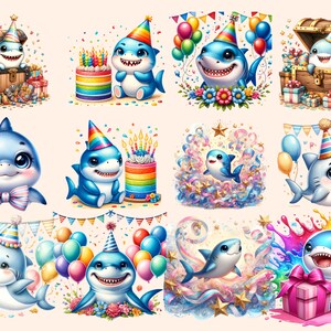 Birthday Sharks Clipart 28 PNG Fun Shark Graphics, Party Shark ...