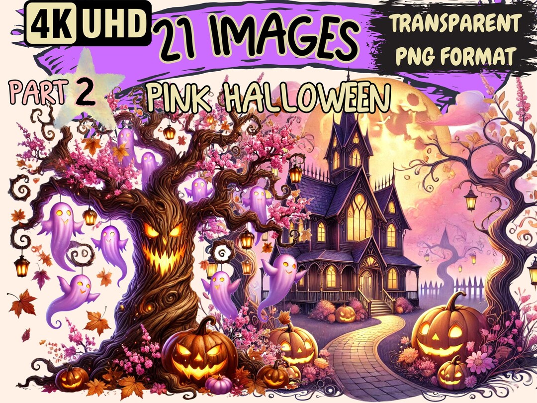 Pink Halloween (P2) Clipart - 21 PNG Cute Spooky Graphics, Pastel ...