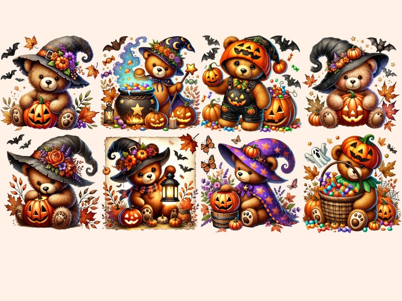 Halloween Teddy Bear Clipart – Spooky Costume PNG Graphics (digital ...