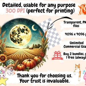 Full Harvest / Corn Moon Clipart - 27 PNG Lunar Illustrations, Farmer's ...
