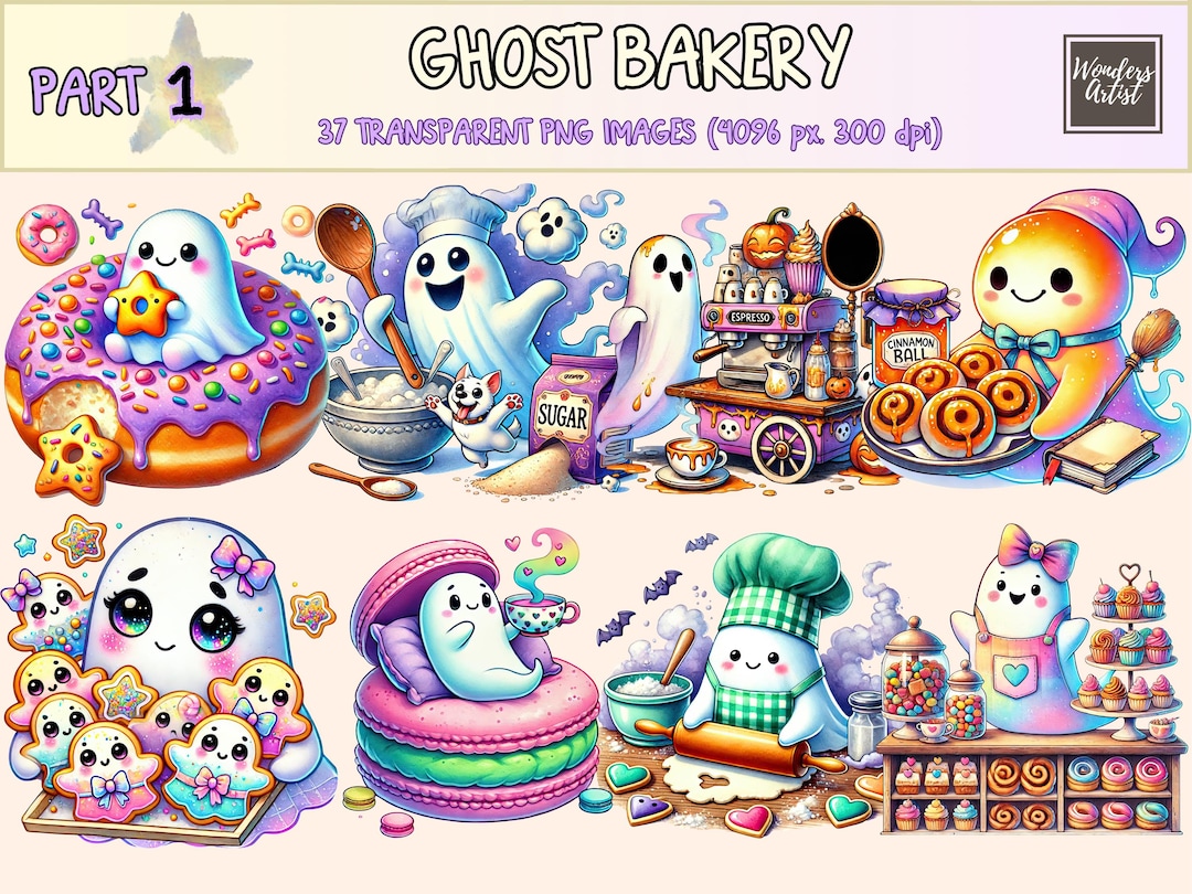 Ghost Bakery Clipart - 37 PNG Spooky Sweet Graphics, Haunted Halloween ...