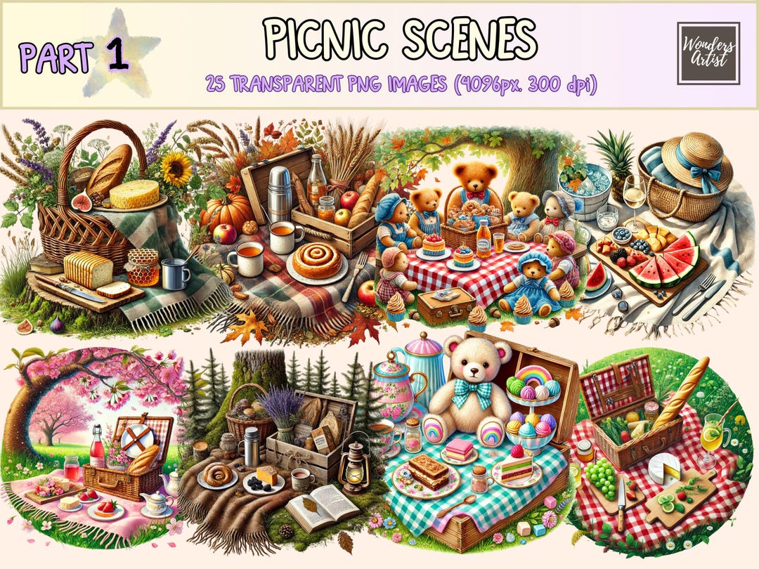 Picnic Scenes Clipart – Outdoor Gathering Graphics (digital Download ...