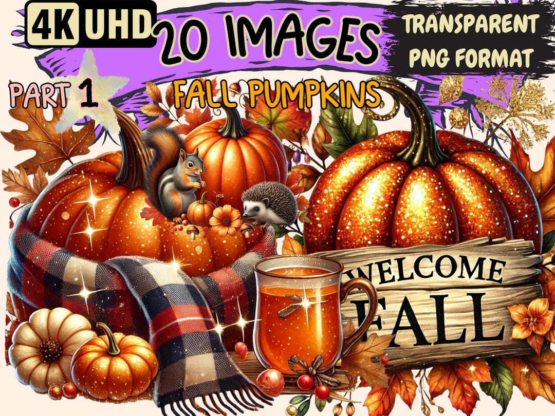 Fall Pumpkin Clipart – 20 Autumn PNG Illustrations (digital Download ...