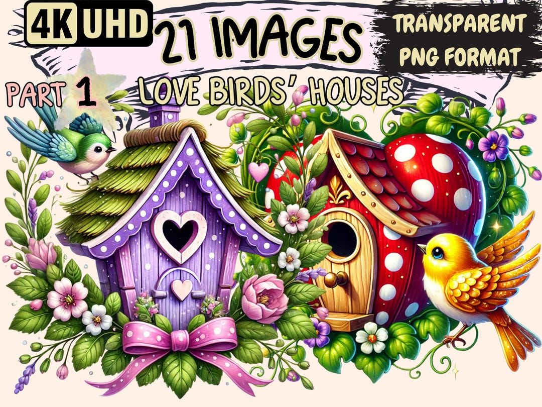 Love Birds' Houses Clipart - 21 PNG Charming Birdhouse Illustrations ...