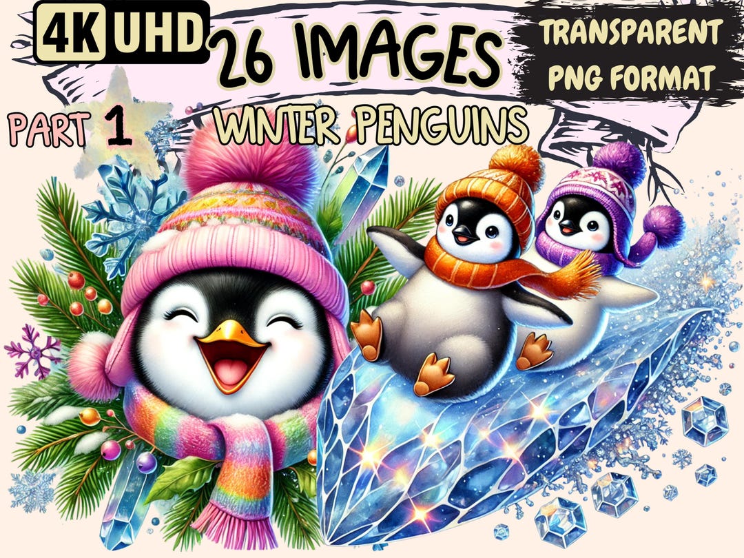 Winter Penguins Clipart – 26 PNG Illustrations, Commercial Use (Digital ...