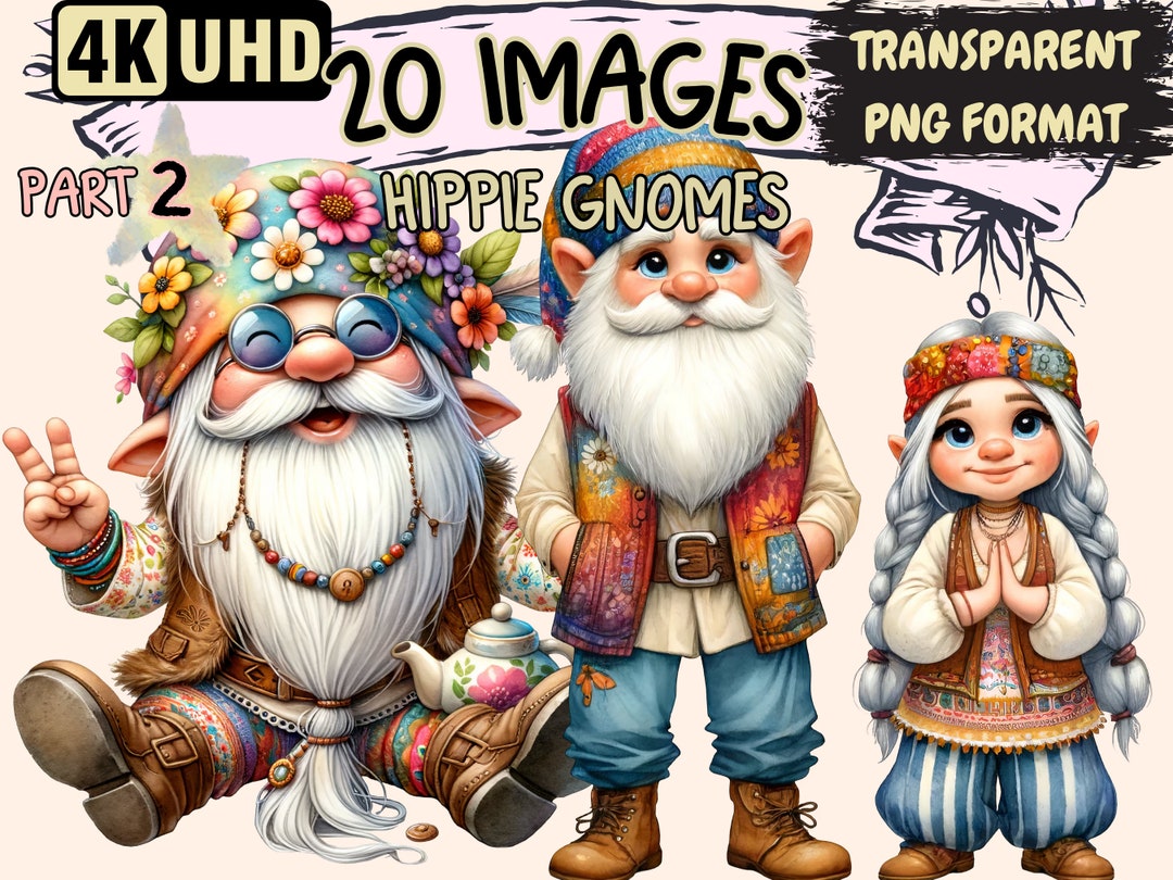 Hippie Gnomes (P2) Clipart - 20 PNG Hipster Boho Gnome Graphics, Cute ...