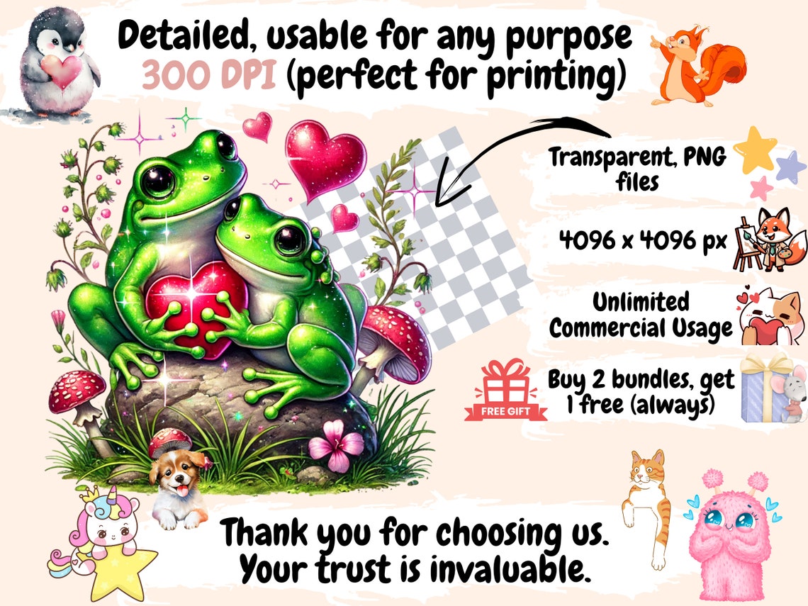 Frog Couples Clipart – 30 PNG Romantic Illustrations (digital Download ...