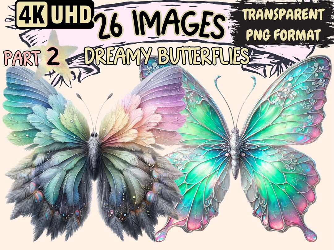 Dreamy Butterflies (P2) Clipart - 26 PNG Enchanting Whimsical Butterfly ...