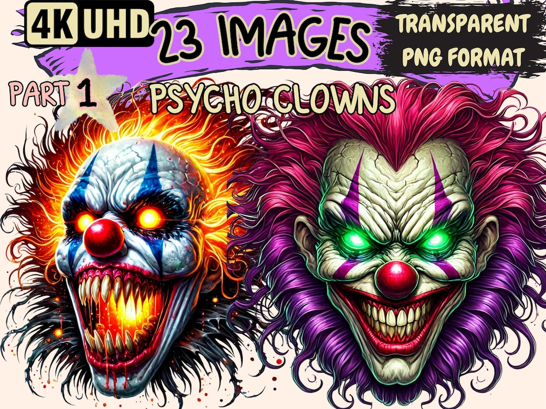 Psycho Clowns Clipart - 23 PNG Creepy Clown Graphics, Horror Circus ...
