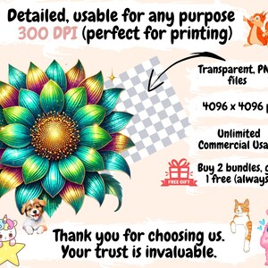 Rainbow Sunflowers Clipart - 23 PNG Floral Illustrations (digital ...