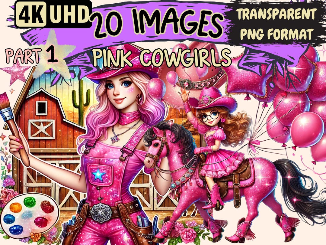 Pink Cowgirls Clipart – 20 PNG Western Illustrations (digital Download ...