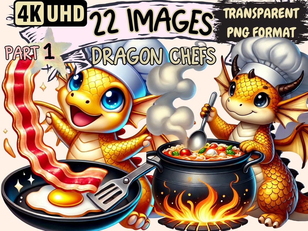 Dragon Chefs Clipart - 22 PNG Cooking Dragon Illustrations, Culinary ...