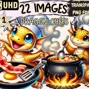 Dragon Chefs Clipart - 22 PNG Cooking Dragon Illustrations, Culinary ...