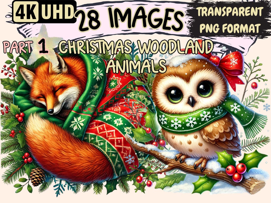 Christmas Woodland Animals Clipart - 28 PNG Festive Forest ...