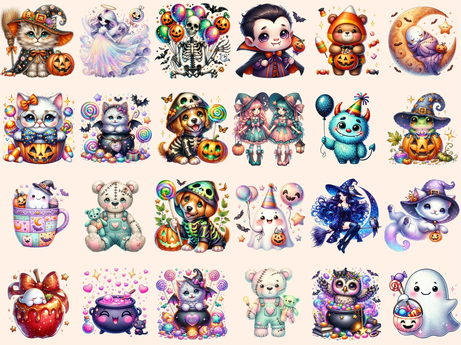 Cute Halloween (P4) Clipart - 56 PNG Adorable Spooky Illustrations ...