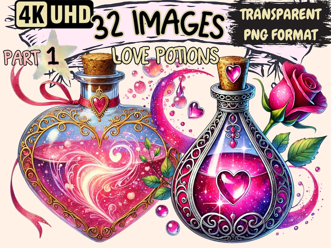 Love Potions Clipart – 32 Romantic Potion Illustrations (PNG Digital ...
