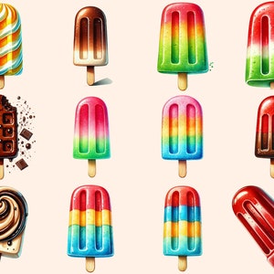 Popsicles (P3) Clipart - 30 PNG Frozen Treat Illustrations, Summer ...