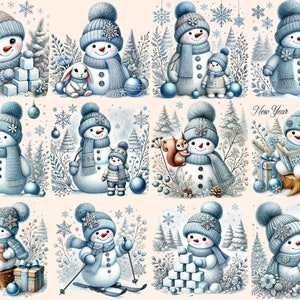 Blue Snowman Clipart - 29 PNG Festive Snowman Graphics, Winter ...