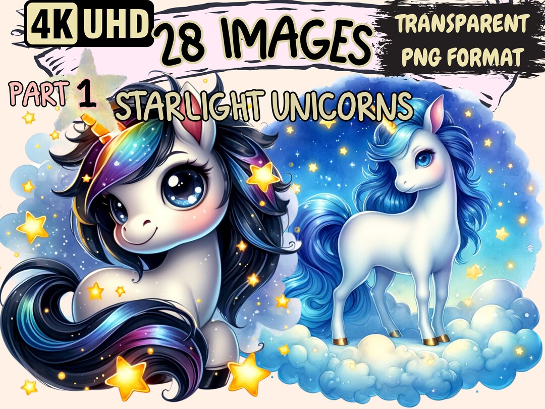 Starlight Unicorns Clipart 28 PNG Magical Unicorn Graphics, Celestial ...