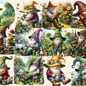Garden Gnomes Clipart Bundle - 45 PNG Springtime Gardener Gnome, Cute ...