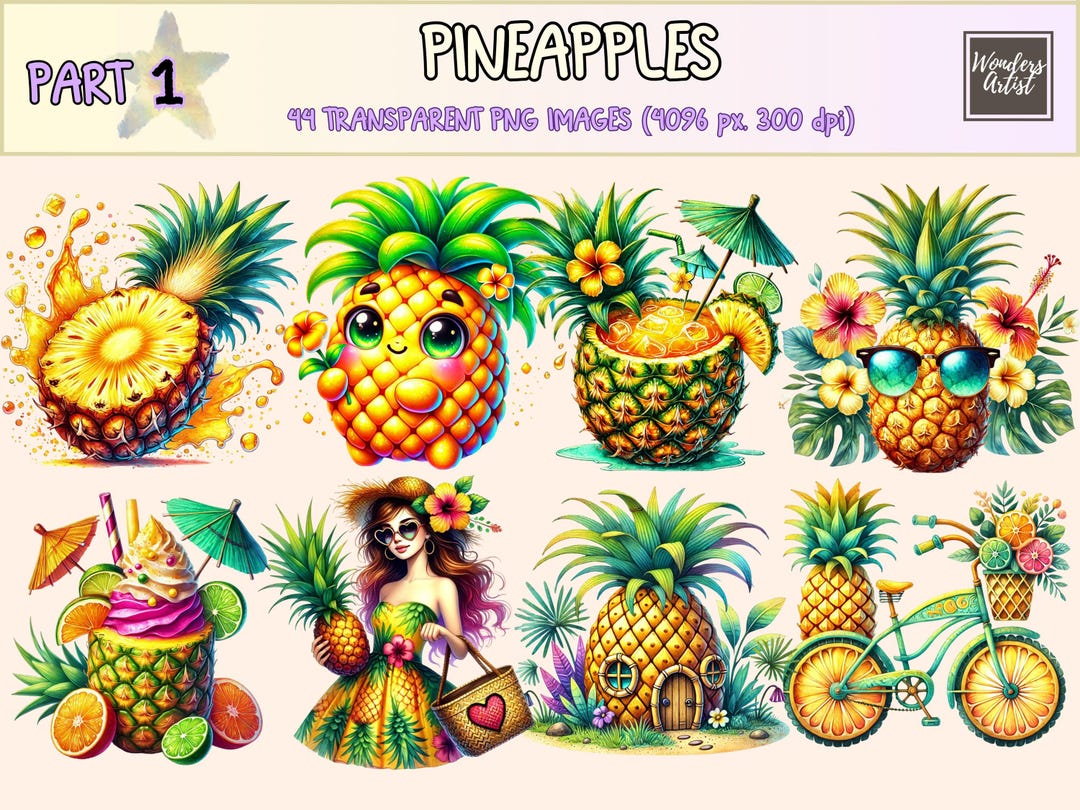 Pineapples Clipart - 44 PNG Tropical Fruit Graphics, Summer Pineapple ...