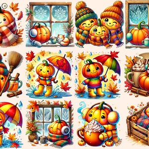 Pumpkin Pals Clipart - 45 PNG Cute Autumn Graphics, Friendly Fall ...