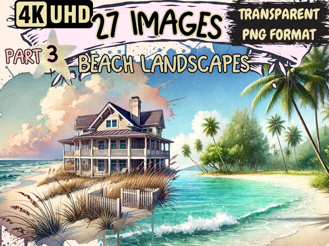 Beach Landscapes (P3) Clipart - 27 PNG Scenic Beach Graphics, Coastal ...