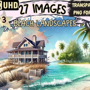 Beach Landscapes (P3) Clipart - 27 PNG Scenic Beach Graphics, Coastal ...
