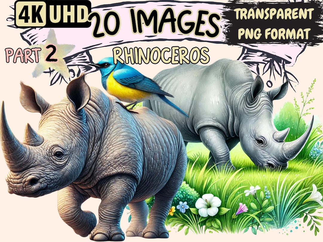 Rhinoceros (P2) Clipart - 20 PNG Cute Rhino Graphics, Wildlife Animal ...