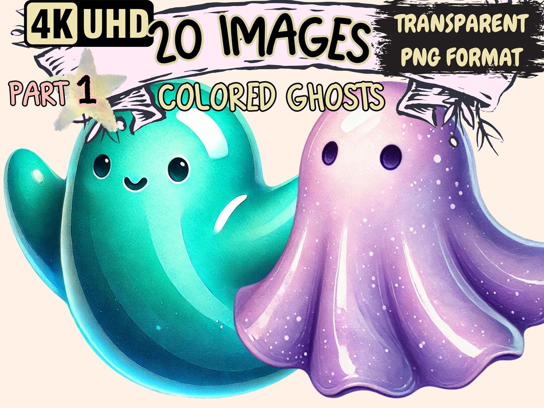 Colored Ghosts Clipart - 20 PNG Vibrant Spooky Illustrations, Halloween ...