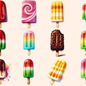 Popsicles (P3) Clipart - 30 PNG Frozen Treat Illustrations, Summer ...