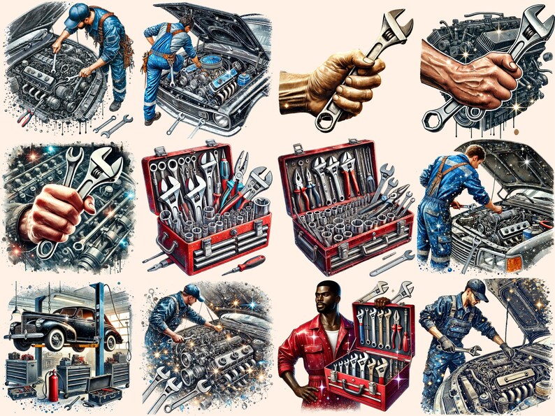 Mechanics Clipart – 27 PNG Automotive Garage Illustrations (digital ...
