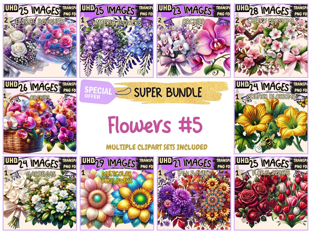 Flowers Clipart #5 Super Bundle – Floral Botanical PNG Graphics ...