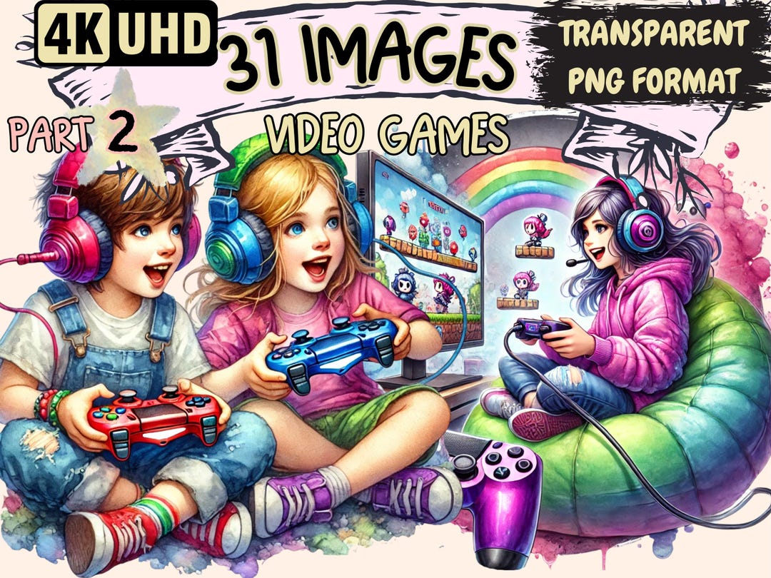 Video Game Clipart – 31 PNG Illustrations, Gamer Art (digital Download ...