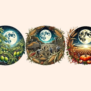 Full Harvest / Corn Moon Clipart - 27 PNG Lunar Illustrations, Farmer's ...