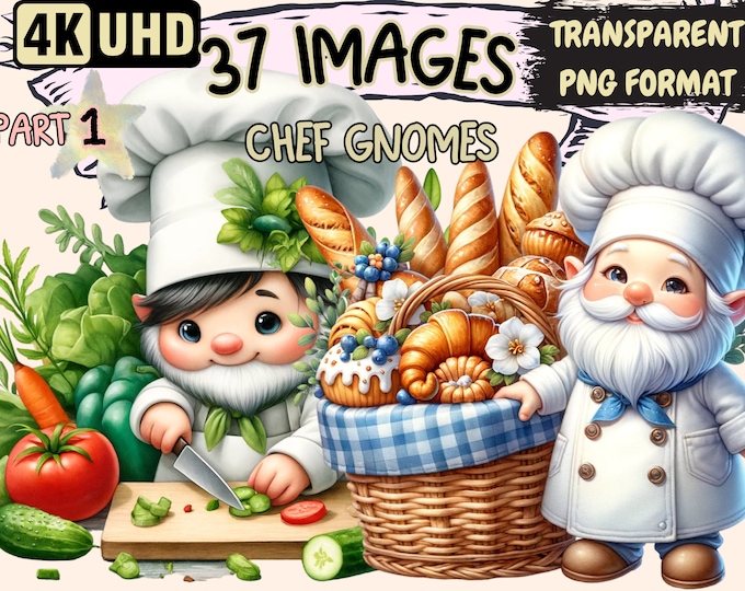 Chef Gnome Clipart Bundle, Gnome Clipart, Cooking Gnome, Gnome PNG ...