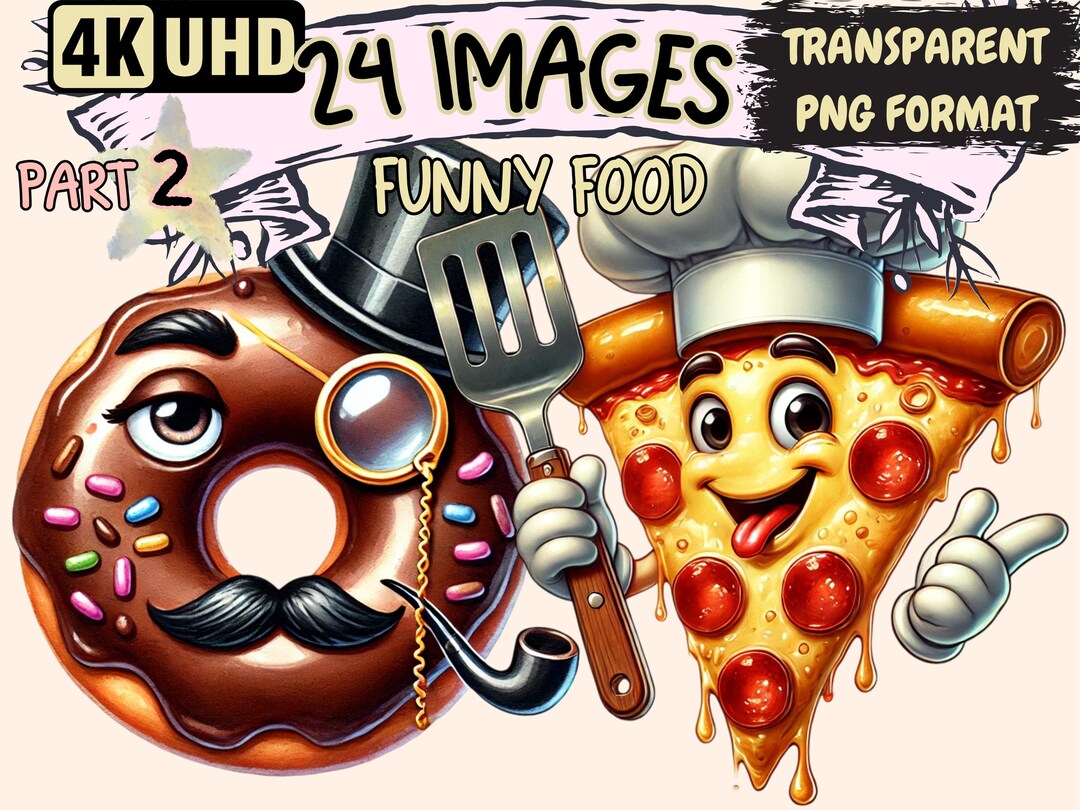 Funny Food (P2) Clipart - 24 PNG Quirky and Playful Food Illustrations ...