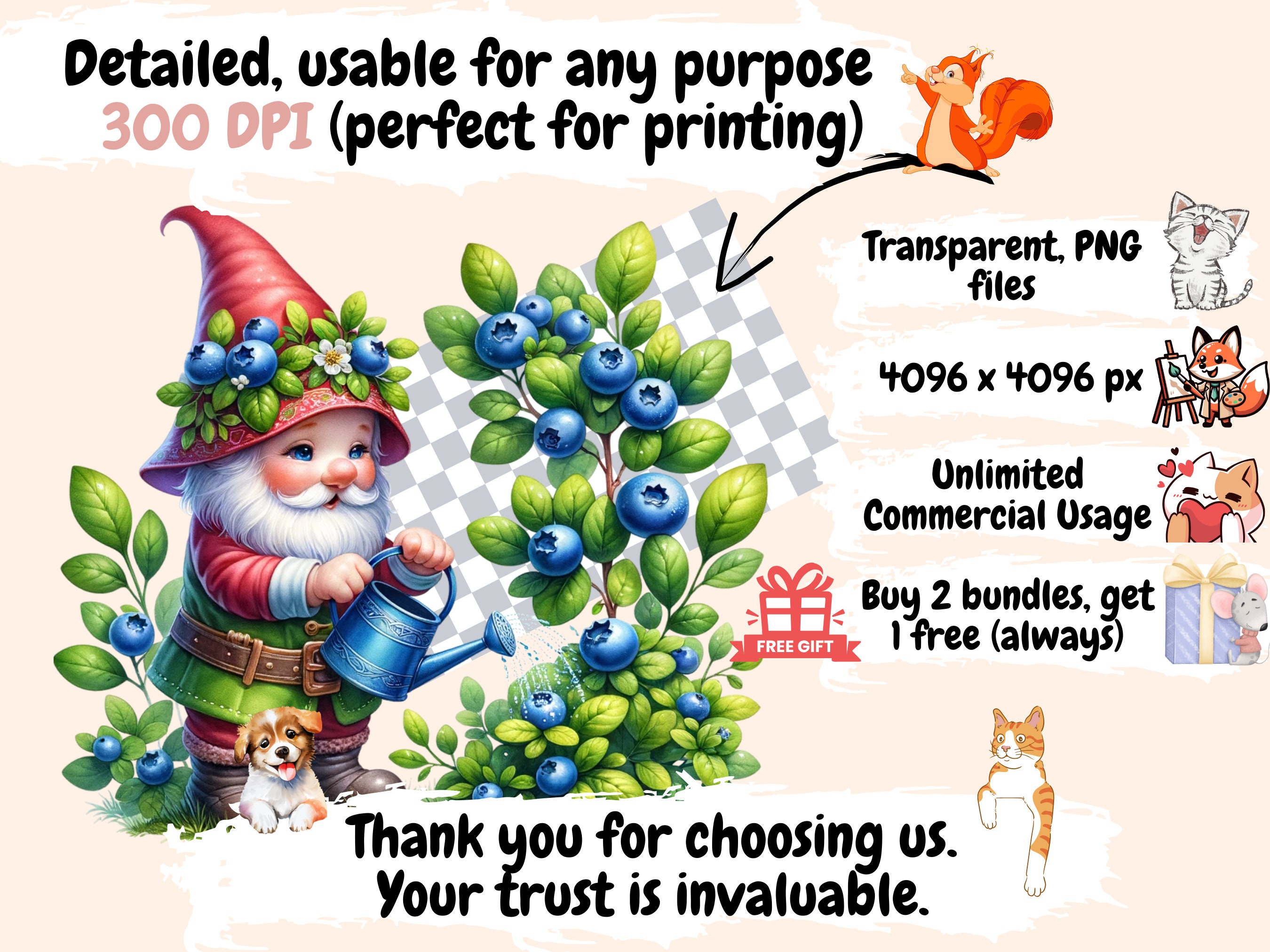 Blueberry Gnomes Clipart Bundle 30 PNG Cute Gnome Graphics, Adorable ...