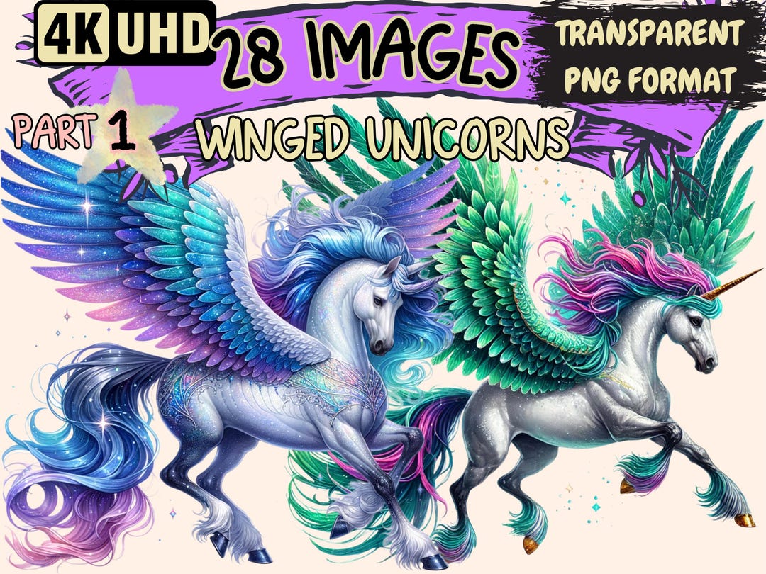 Winged Unicorns Clipart - 28 PNG Magical Unicorn Graphics, Fantasy ...