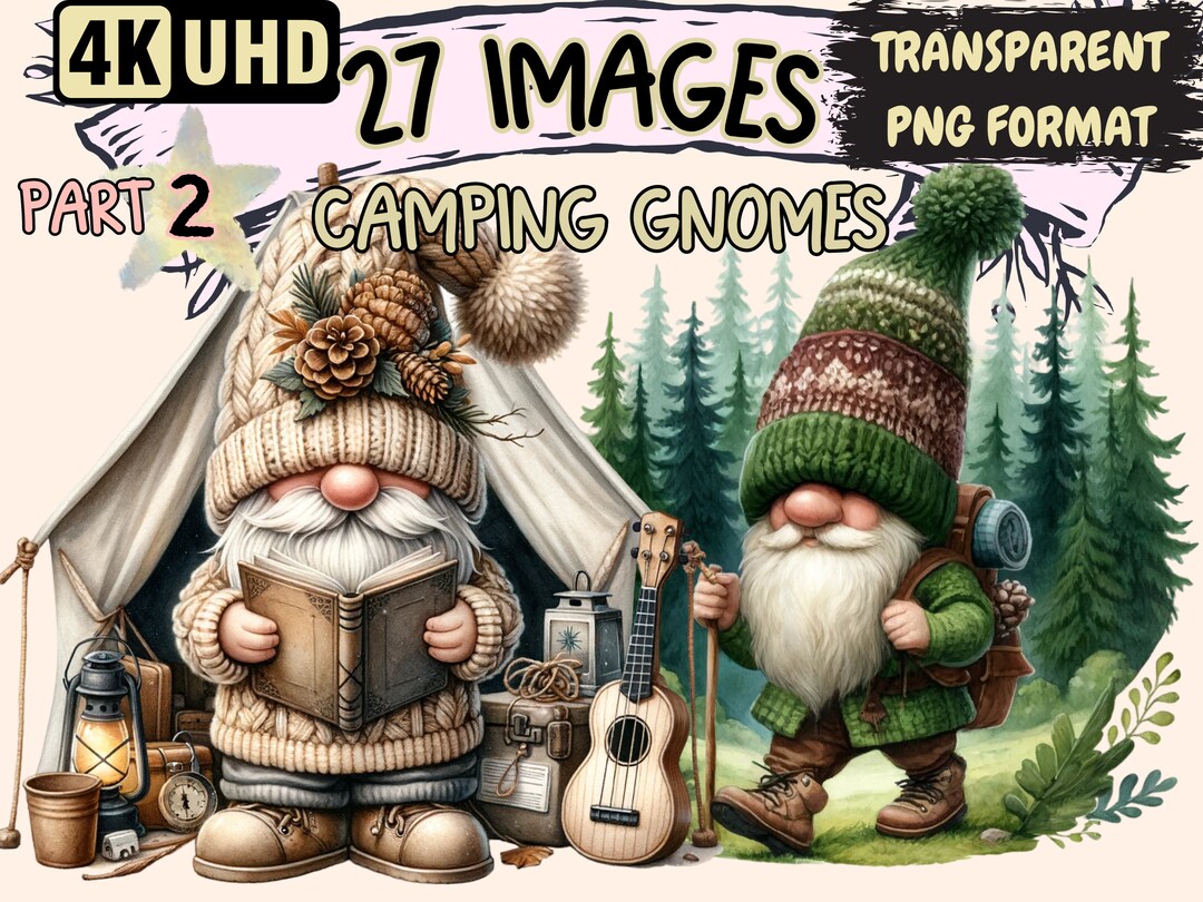 Camping Gnomes Clipart – 27 PNG Whimsical Graphics, Commercial Use ...